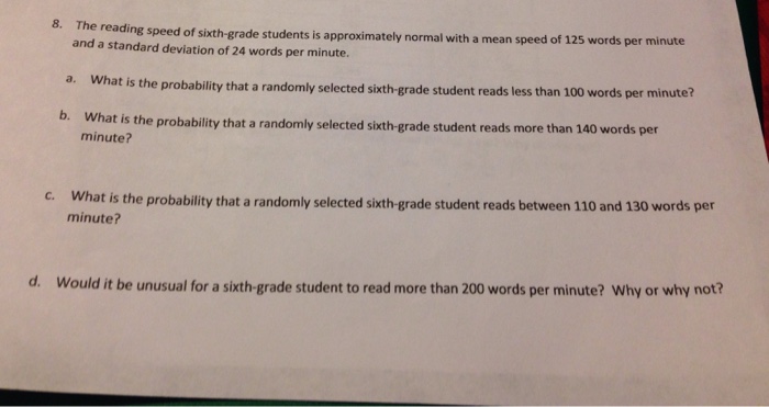 Solved The reading speed of sixth-grade students is | Chegg.com
