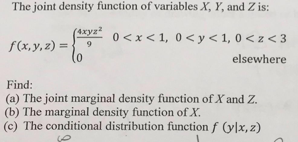 Solved The joint density function of variables X, Y, and Z | Chegg.com