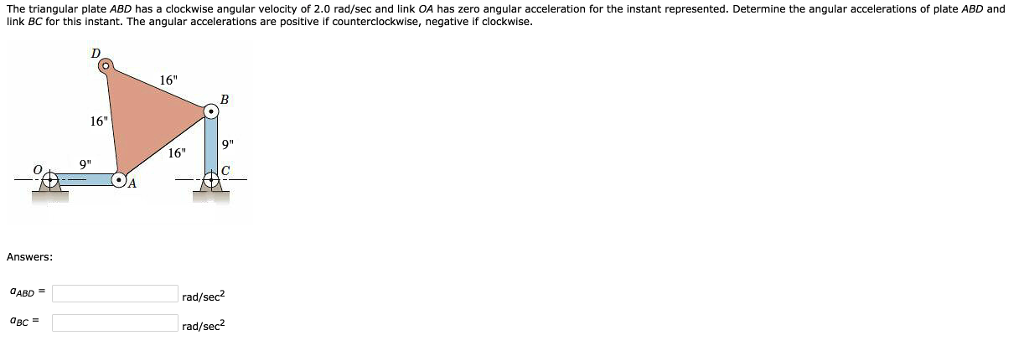 Solved The triangular plate ABD has a clockwise angular | Chegg.com