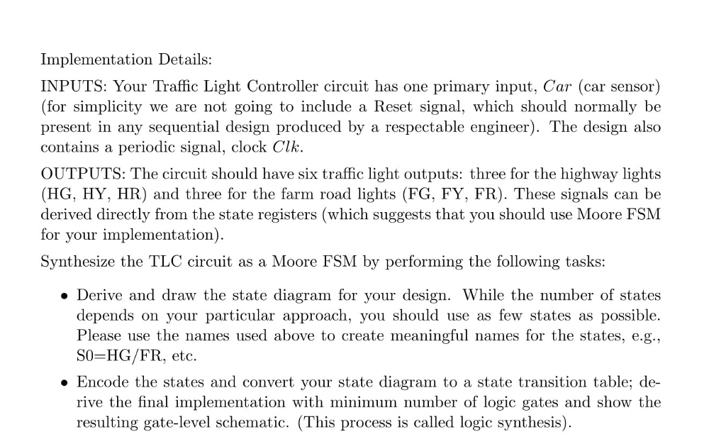 3. Design and implement a Traffic Light Controller | Chegg.com