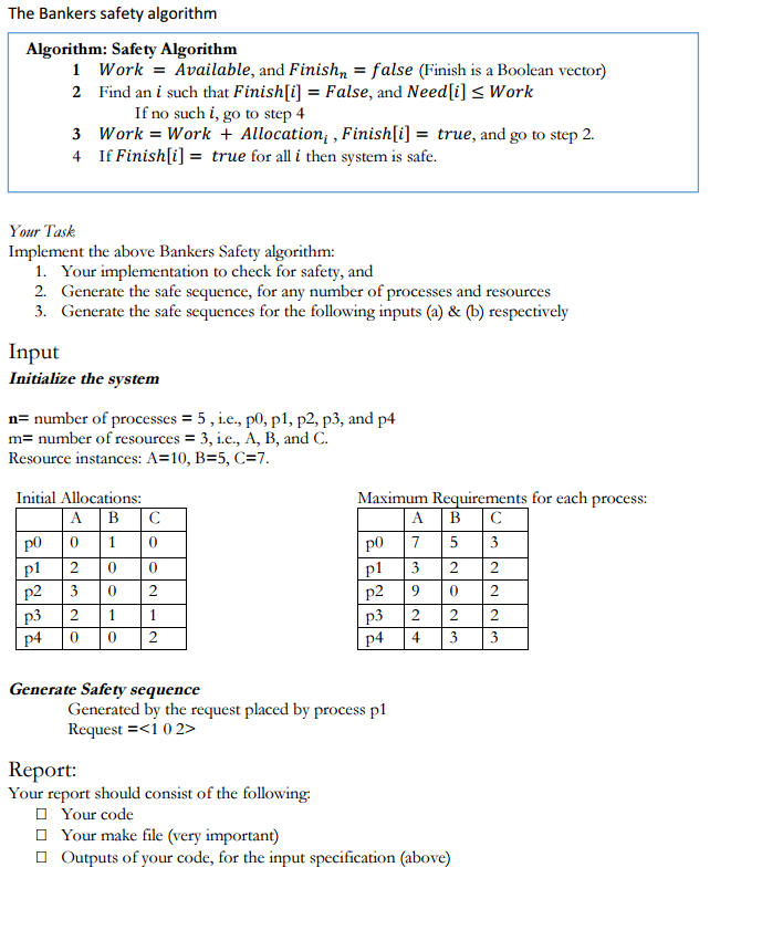Solved The Bankers Safety Algorithm Algorithm Safety 