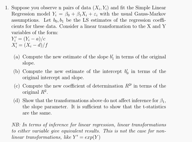 Solved Suppose you observe n pairs of data (Xi, Yi) and fit | Chegg.com Solved Suppose you observe n pairs of data (Xi, Yi) and fit | Chegg.com