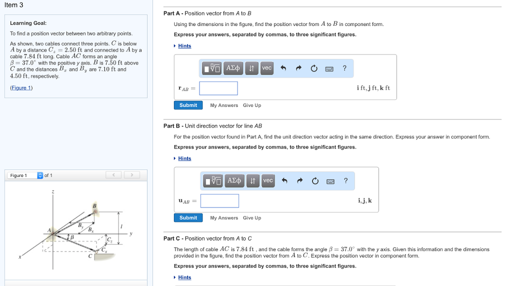 Solved Item 3 Part A - Position vector from A to B Learning | Chegg.com