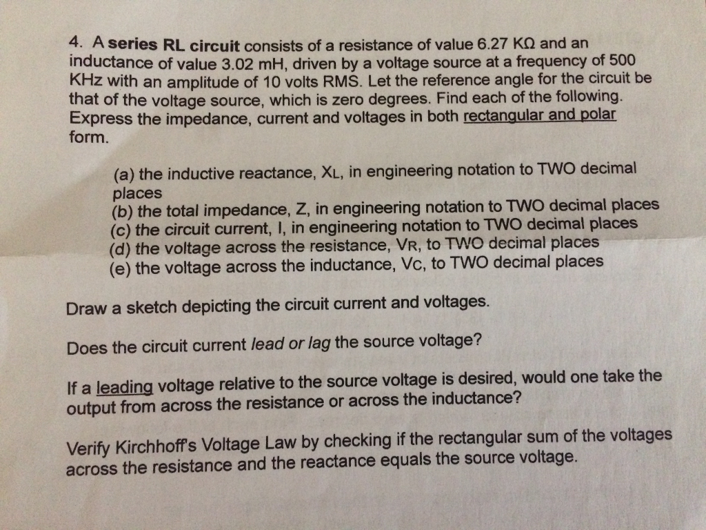 Solved A series RL circuit consists of a resistance of value | Chegg.com
