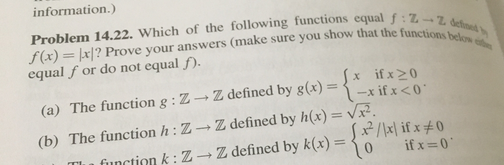 Solved Which of the following functions equal f: Z | Chegg.com