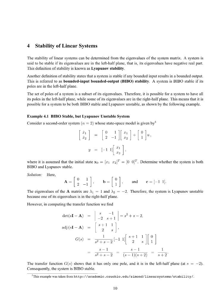 6.2 Stability of Linear Systems 1. Consider the | Chegg.com