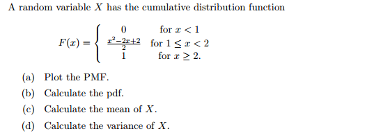 Solved A random variable X has the cumulative distribution | Chegg.com