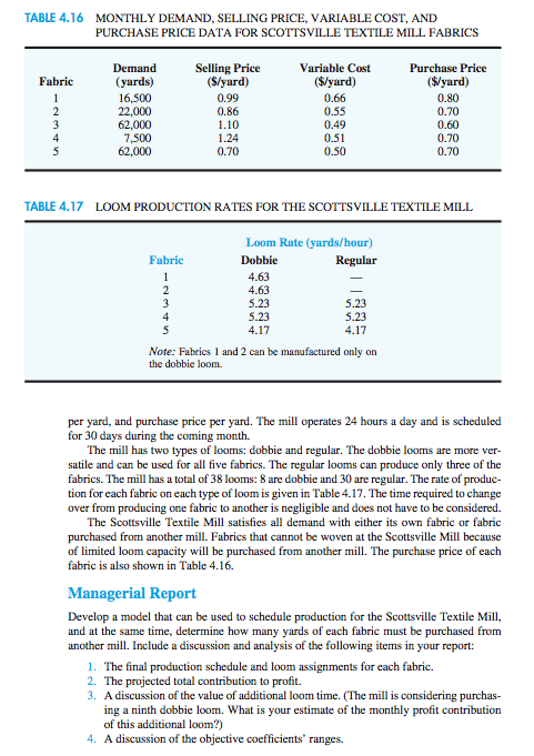 Solved Pl 3 TEXTILE MILL SCHEDULING The Scottsville Textile | Chegg.com