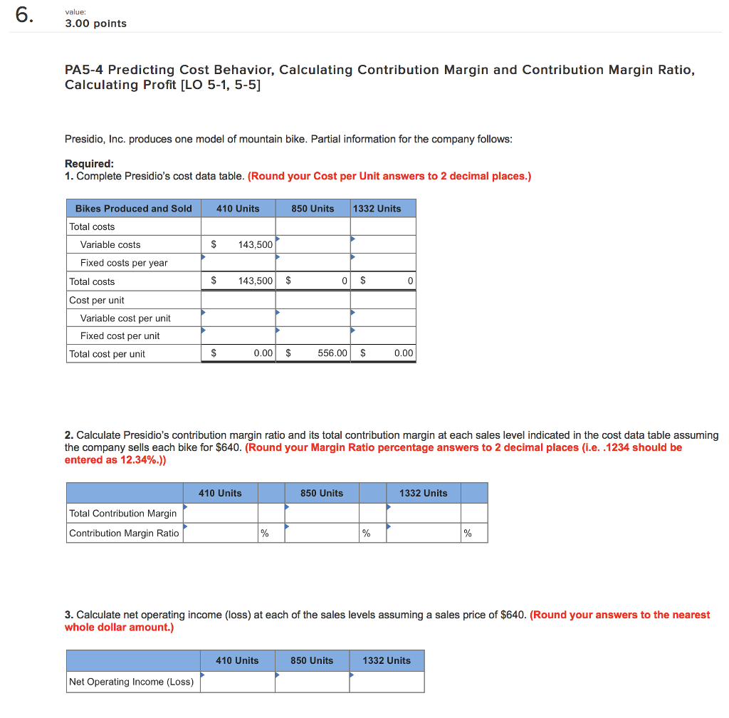 Solved 6 value 3.00 points PA5-4 Predicting Cost Behavior, | Chegg.com