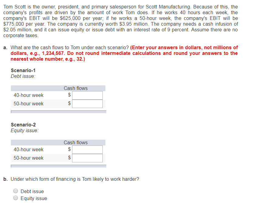Solved Tom Scott is the owner, president, and primary | Chegg.com