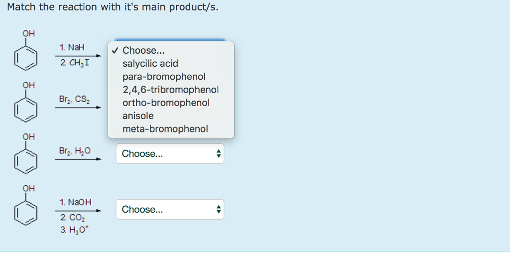 Solved Match the reaction with it's main product/s. | Chegg.com