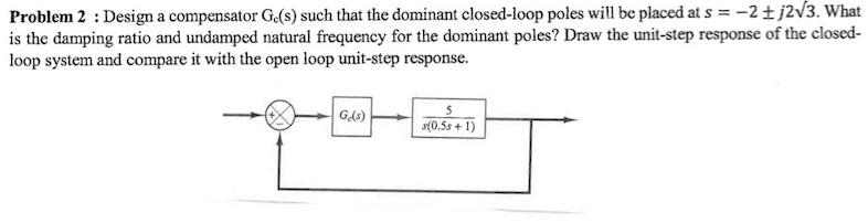 Solved at s -2 + j2V3. What Problem 2 : Design a compensator | Chegg.com