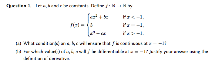 Solved Let a, band c be constants. Define f R rightarrow R | Chegg.com