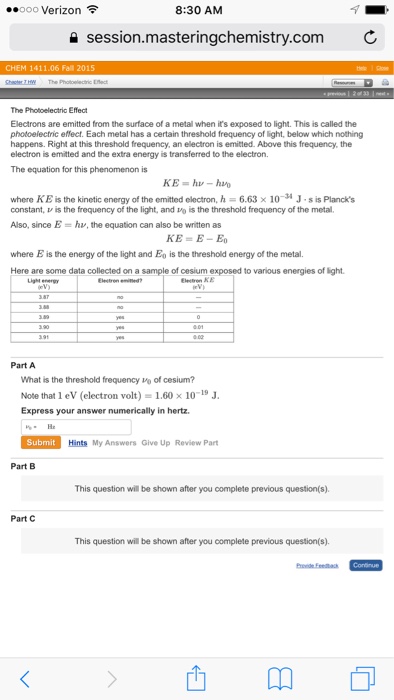 Solved The Photoelectric Effect Electrons are emitted from | Chegg.com