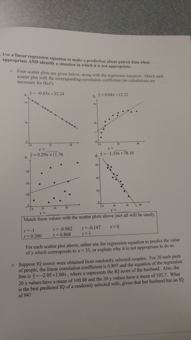 Solved Use a linear regression equation to make a prediction | Chegg.com