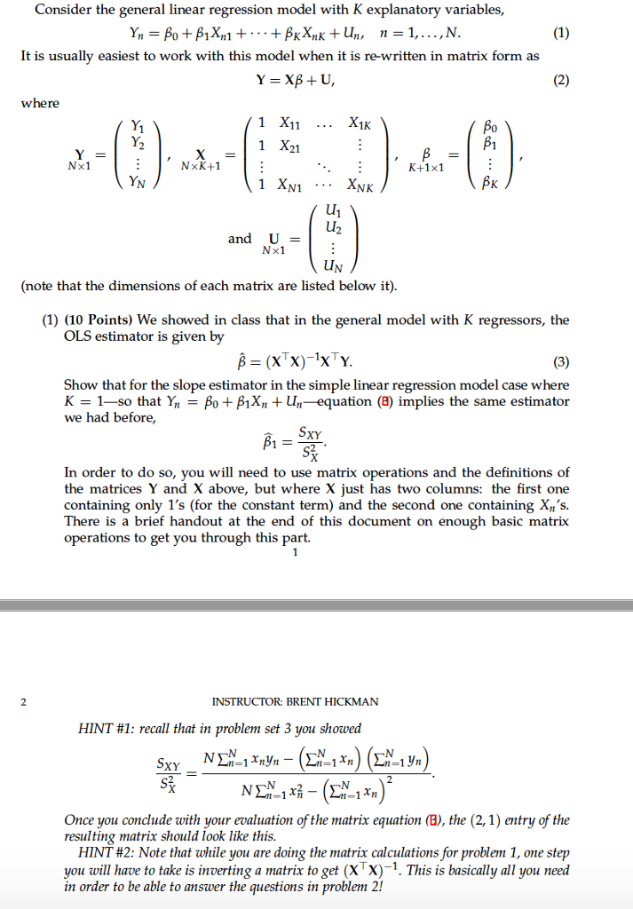 Solved Consider the general linear regression model with K | Chegg.com