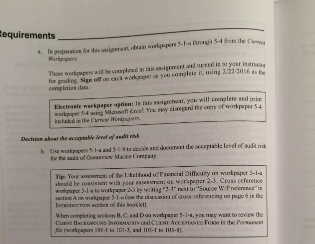 Solved Oceanview Marine Company Assessment of Acceptable | Chegg.com