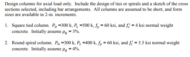 Solved Design columns for axial load only. Include the | Chegg.com