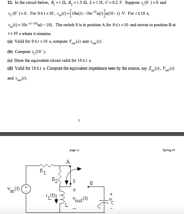 Solved 22. In the circuit below, R-1 Ω, R,-1.5 Ω, L=1 H, | Chegg.com