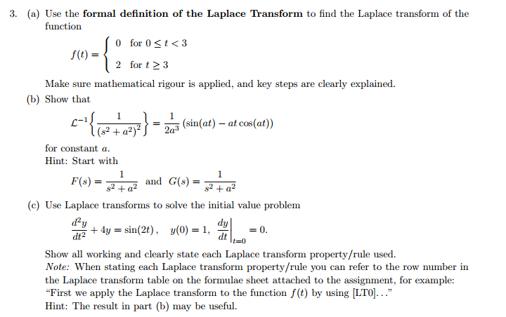Solved (a) Use the formal definition of the Laplace | Chegg.com
