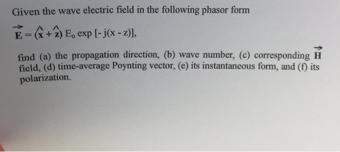 Solved Given the wave electric field in the following phasor | Chegg.com