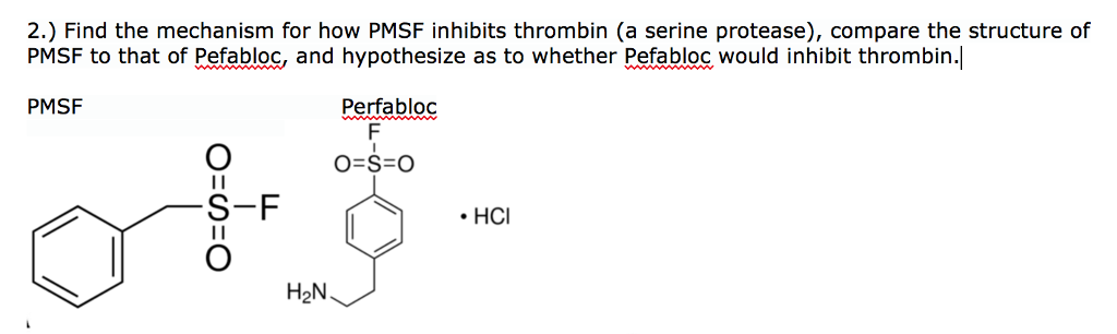 Solved 2.) Find the mechanism for how PMSF inhibits thrombin | Chegg.com