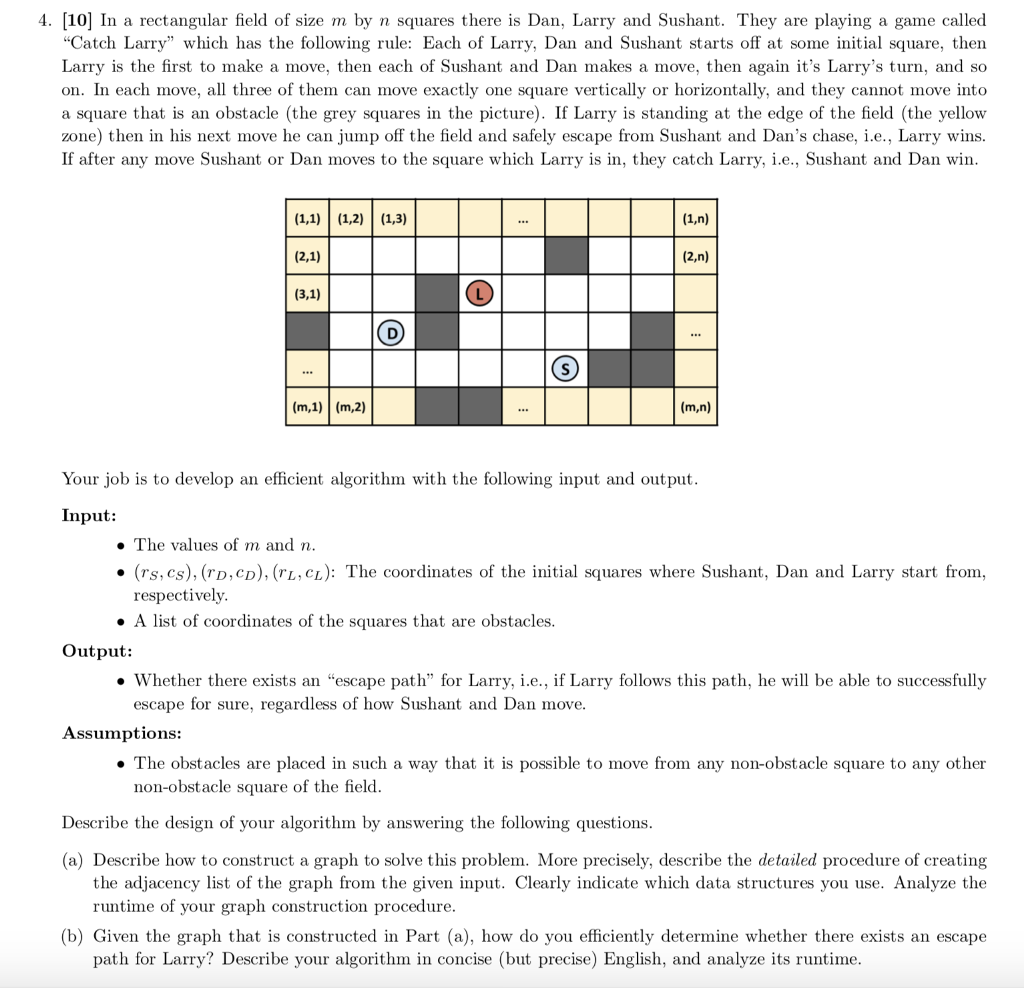 4. [10] In a rectangular field of size m by n squares | Chegg.com