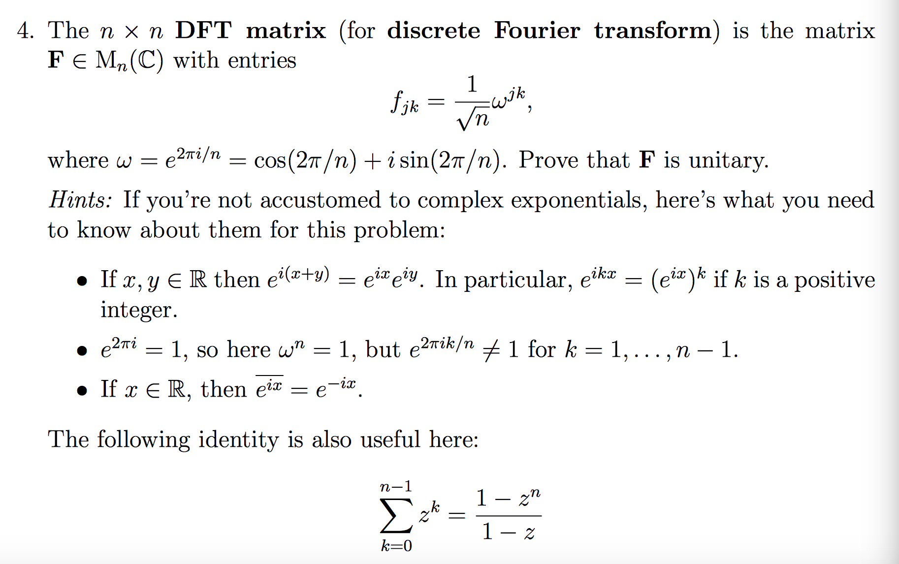 Solved The N X N Dft Matrix For Discrete Fourier Transform