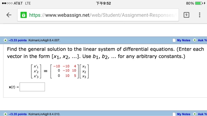 Solved Find the general solution to the linear system of | Chegg.com