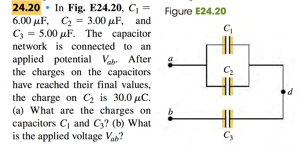 Solved 24.20 In Fig. E24.20, C,- 6.00 μF, C2 = 3.00 μF, and | Chegg.com
