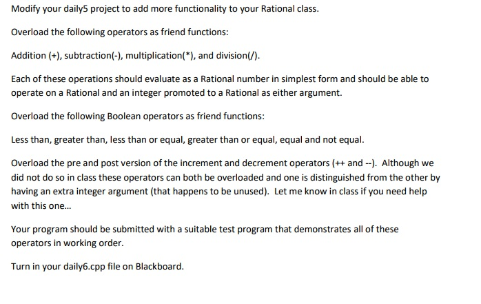 Solved Continuation of the Class Rational program in C++. | Chegg.com