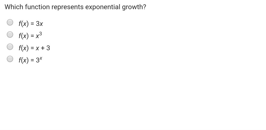 Solved Which function represents exponential growth? O f(x) | Chegg.com