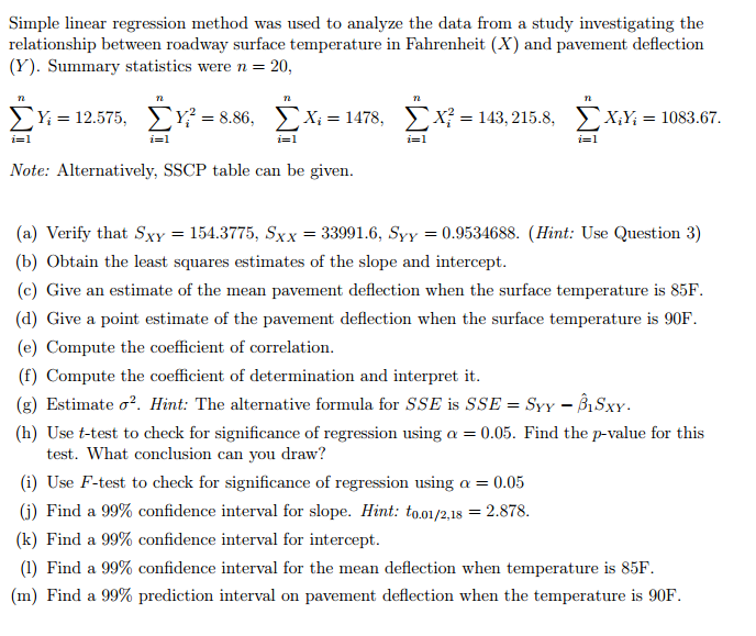 Solved Simple linear regression method was used to analyze | Chegg.com