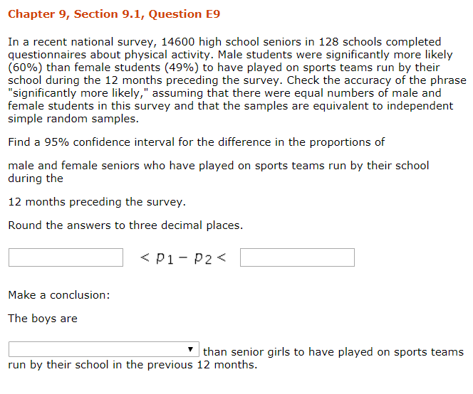 Solved Chapter 9, Section 9.1, Question E9 In a recent | Chegg.com