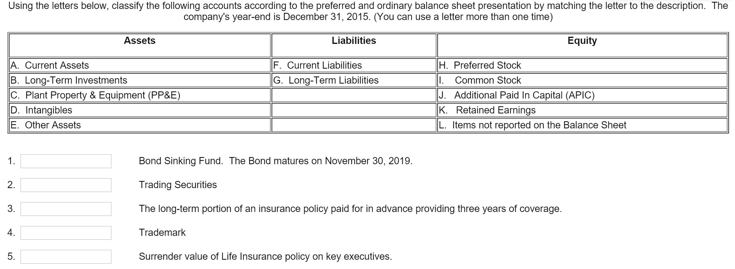 Solved Using the letters below, classify the following | Chegg.com