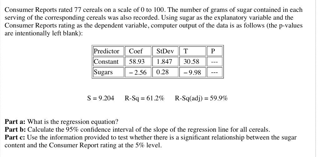 Solved Consumer Reports rated 77 cereals on a scale of 0 to | Chegg.com