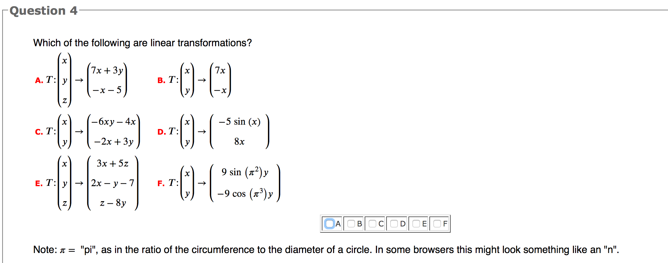 Solved Which of the following are linear transformations? | Chegg.com