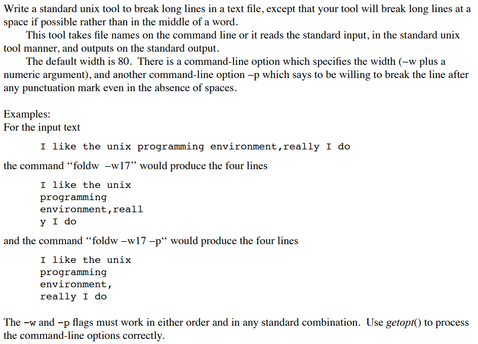 Write a standard unix tool to break long lines in a | Chegg.com