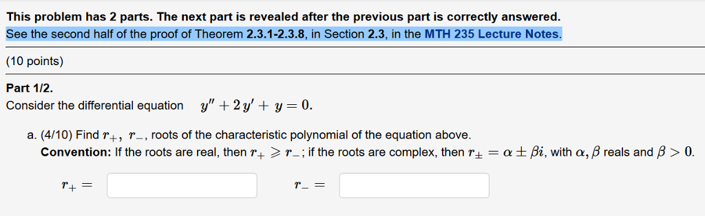 Solved This problem has 2 parts. The next part is revealed | Chegg.com