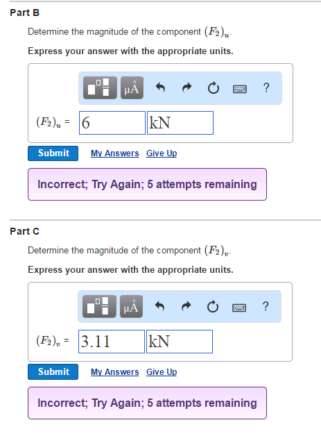 Solved Part B Determine the magnitude of the component (F2) | Chegg.com