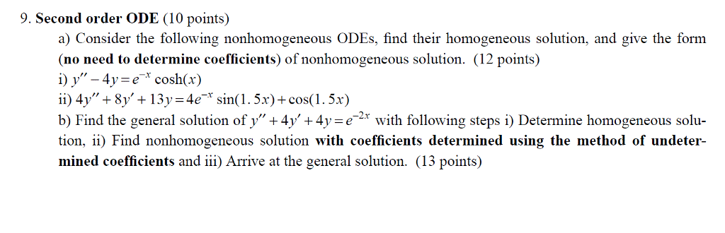 Solved 9. Second order ODE (10 points) a) Consider the | Chegg.com