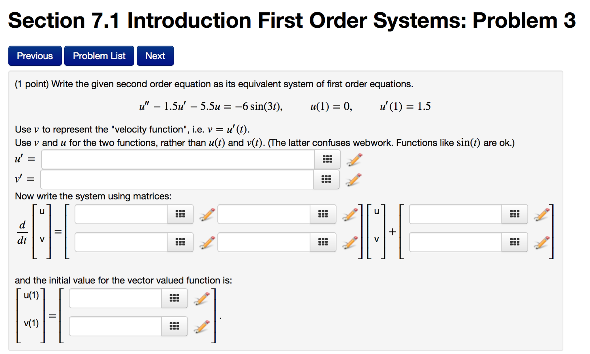 Solved (1 point) Write the given second order equation as | Chegg.com Solved (1 point) Write the given second order equation as | Chegg.com