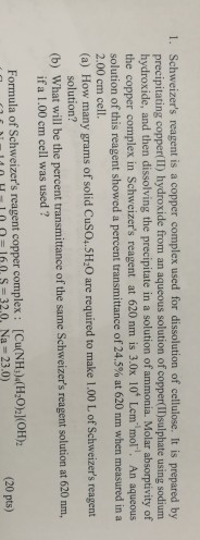 Solved Schweizer's reagent is a copper complex used for | Chegg.com