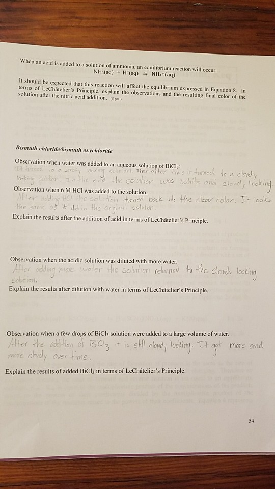 Solved Chemical equilibrium - LeChâtelier's principal lab. | Chegg.com