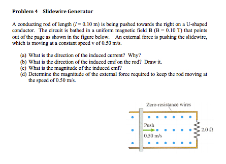 Solved Slidewire Generator A conducting rod of length (l = | Chegg.com