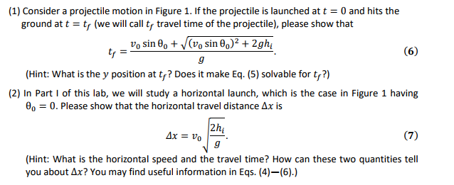Solved (1) Consider a projectile motion in Figure 1, If the | Chegg.com