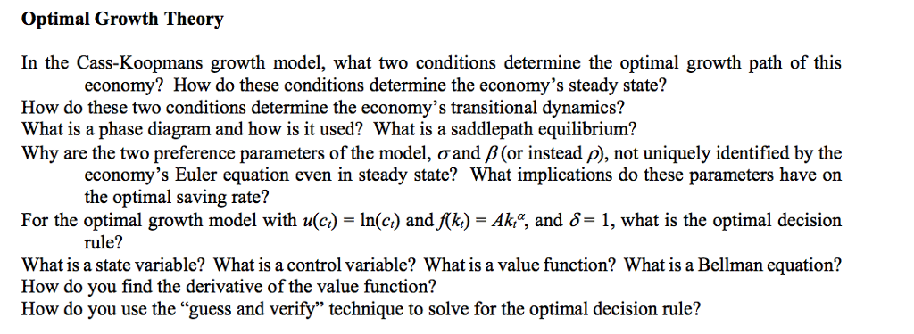 Optimal Growth Theory In the Cass-Koopmans growth | Chegg.com