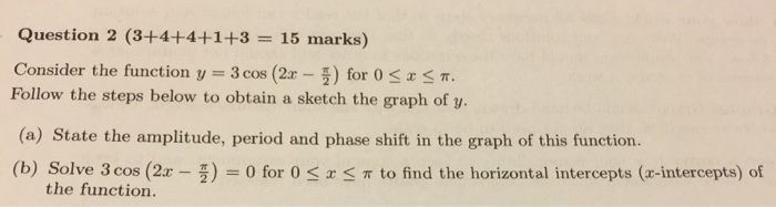 Solved Consider the function y = 3cos (2x - pi/2) for 0 le x | Chegg.com