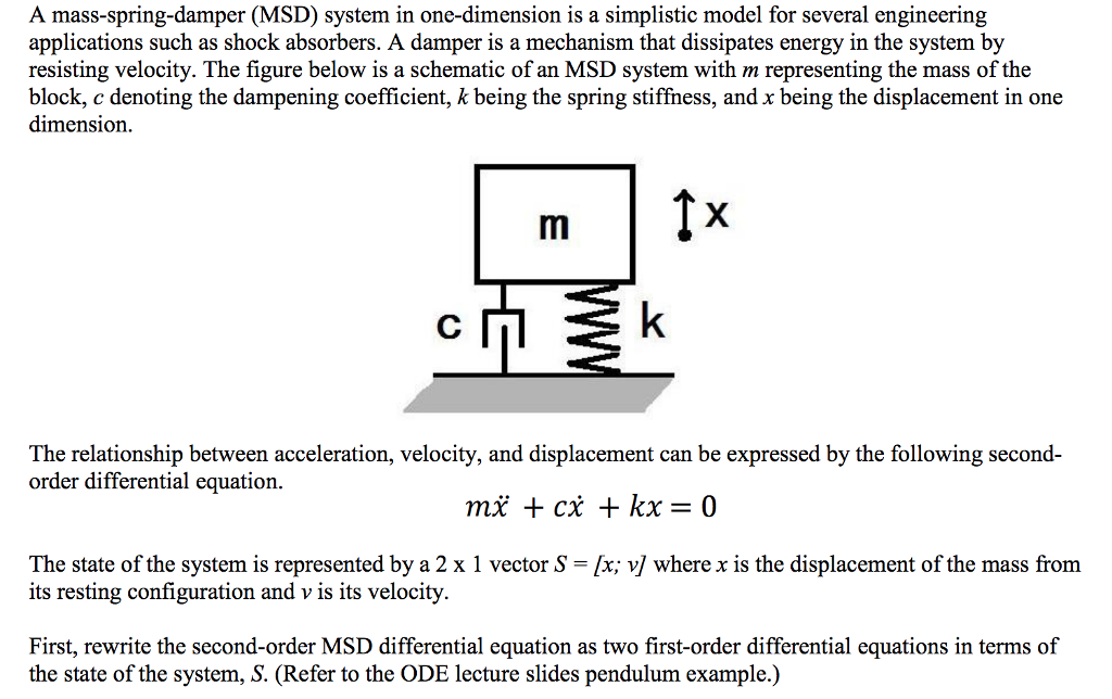 A mass-spring-damper (MSD) system in one-dimension is | Chegg.com