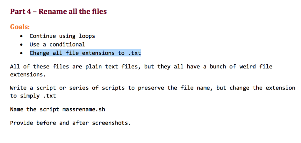 Solved Part 4 - Rename all the files Goals: Continue using | Chegg.com